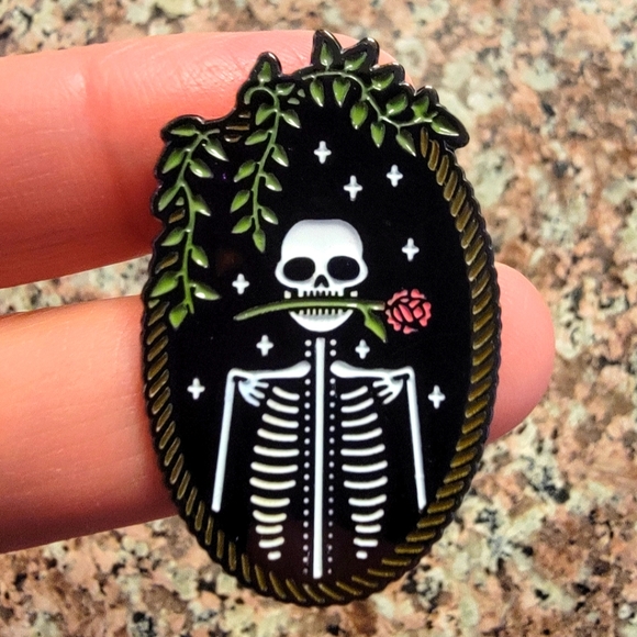 Jewelry | 2 For 13 Gothic Skeleton W Red Rose Design Enamel Pin | Poshmark